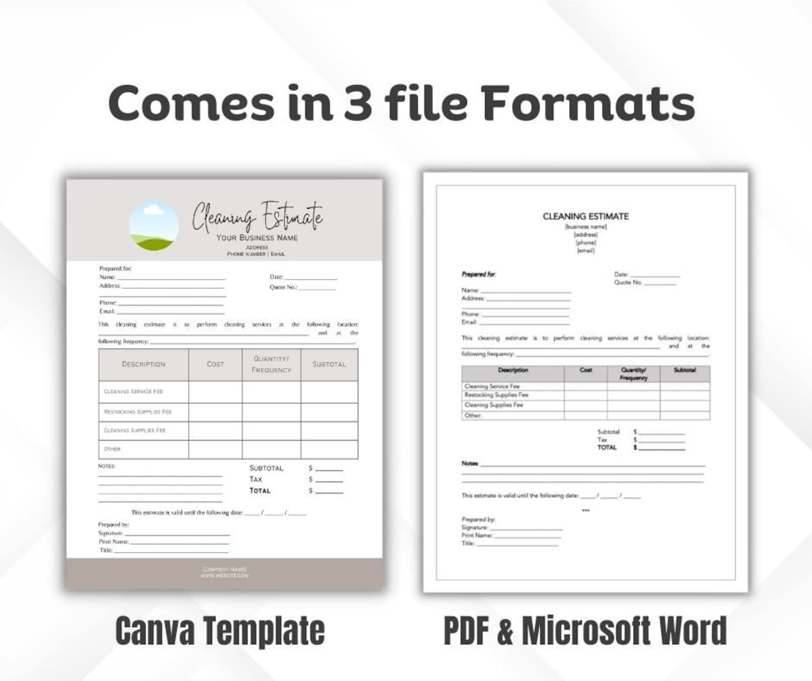 Cleaning Estimate Canva Template, Cleaning Service Proposal Form ...