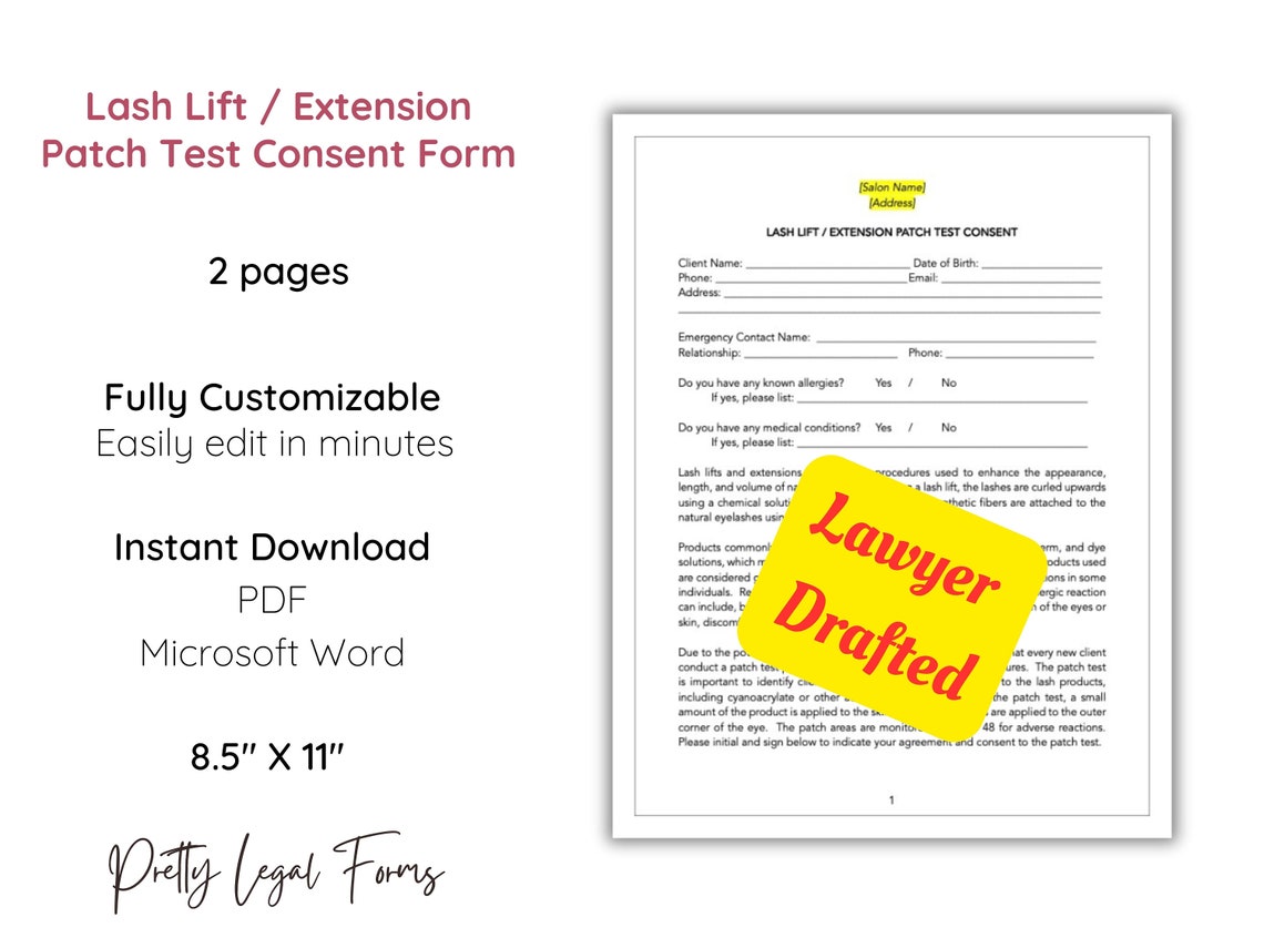 Lash Patch Test Consent Form, Lash Lift Patch Testing Consent, Eyelash ...