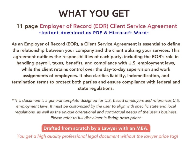 EOR Client Service Agreement Employer of Record Service Contract Template EOR Forms PEO Service ...