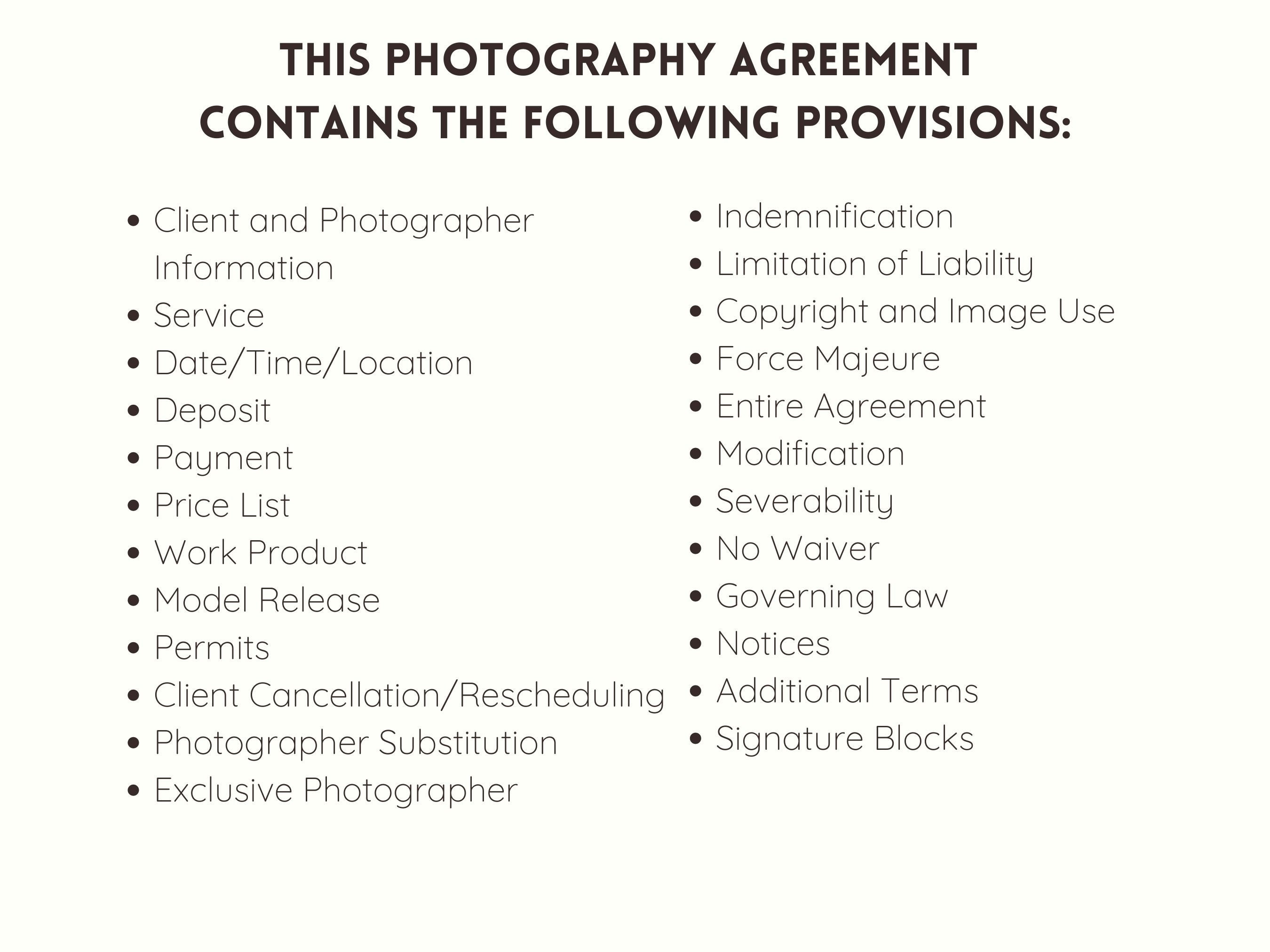 Photography Contract Template Photography Agreement Legal Template ...
