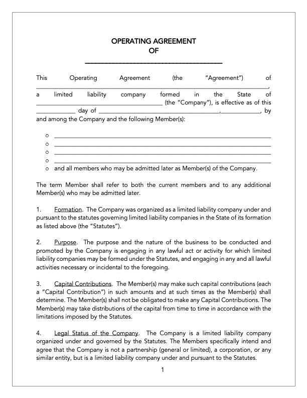 Operating Agreement LLC Manager Managed Limited Liability Company ...