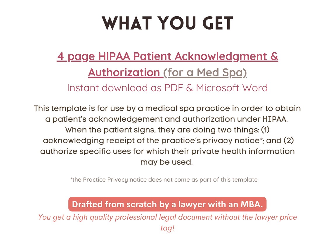 HIPAA Consent Med Spa Template HIPAA Acknowledgment of Privacy Notice ...