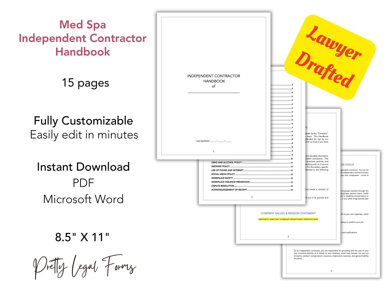 Medical Spa Handbook, Med Spa Independent Contractor Handbook, Med Spa ...