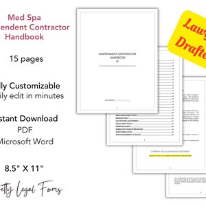 Medical Spa Handbook, Med Spa Independent Contractor Handbook, Med Spa ...
