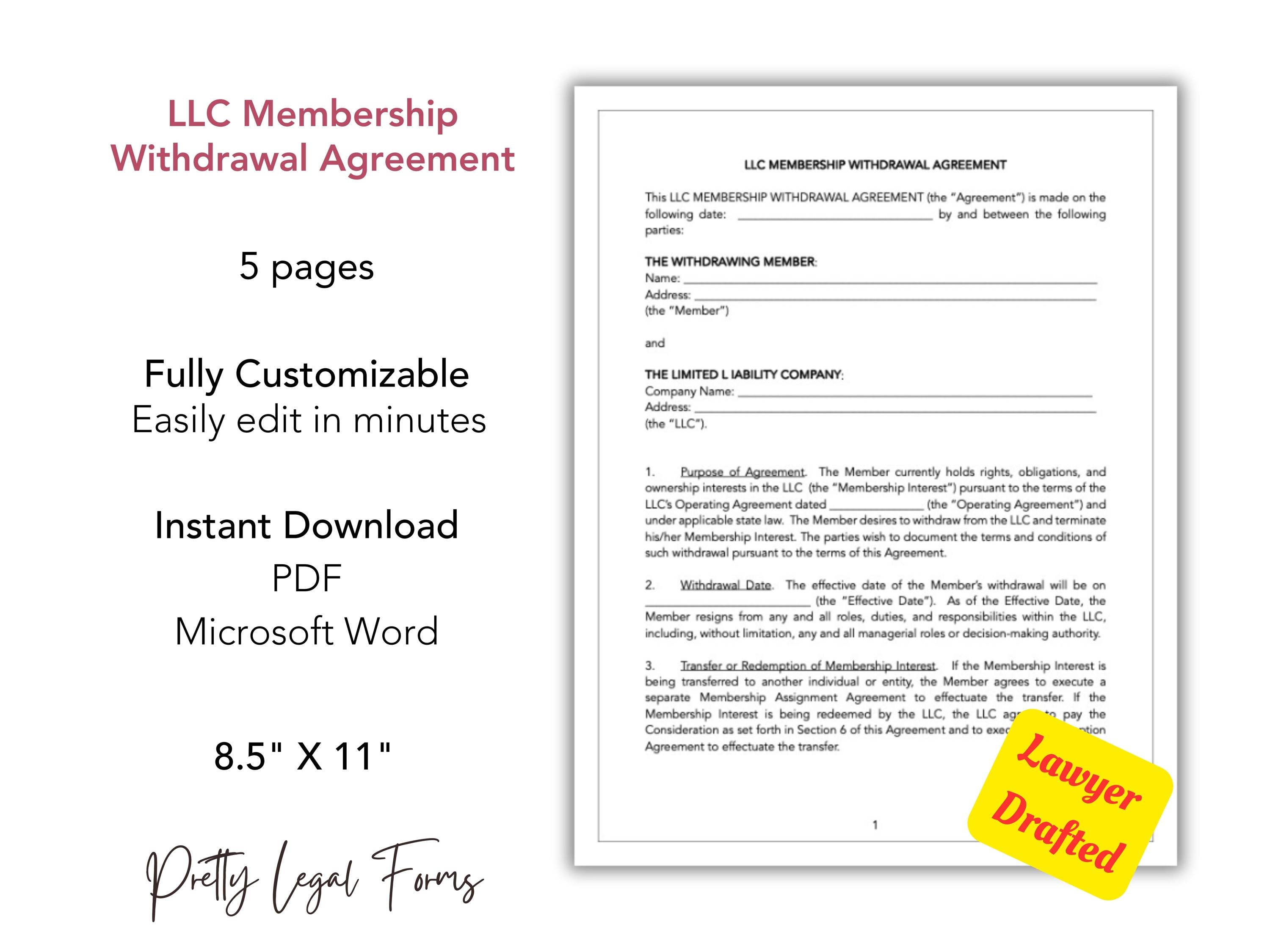 LLC Member Withdrawal Agreement LLC Membership Transfer Exit Contract ...