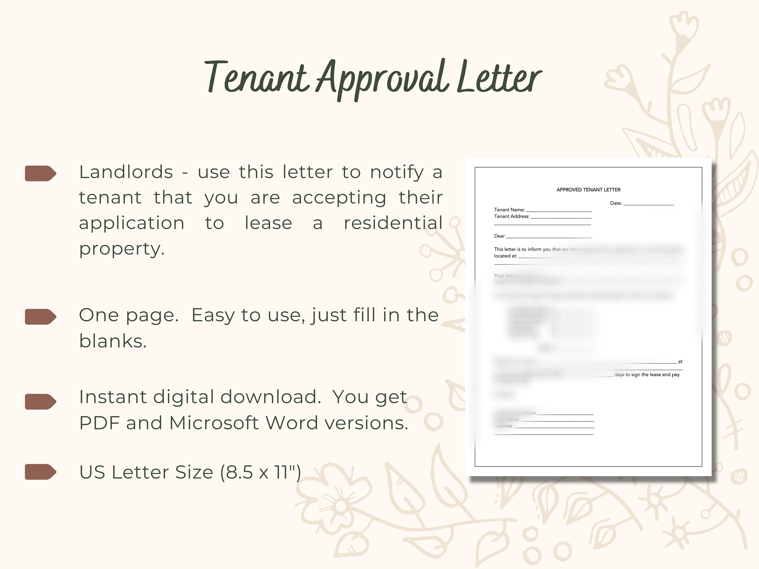 Approved Tenant Letter, Lease Application Approval Letter From Landlord, Instant Digital ...