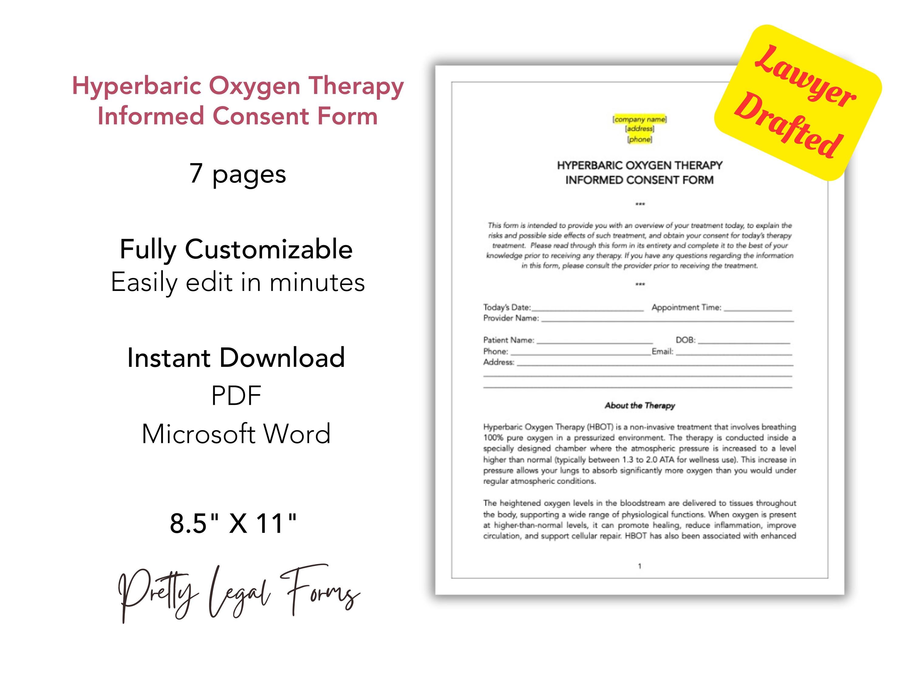 Hyperbaric Oxygen Therapy Consent Form HBOT Informed Consent Template ...