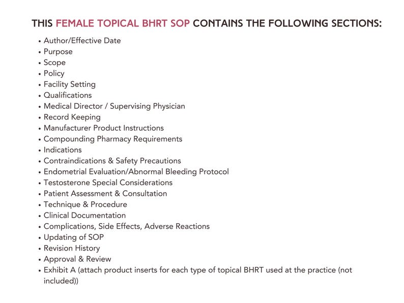 Female BHRT Topical SOP Template | Women’s Hormone Therapy Policy ...
