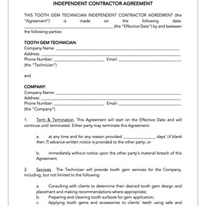 Tooth Gem Professional Independent Contractor Agreement 1099 Tooth Tech ...