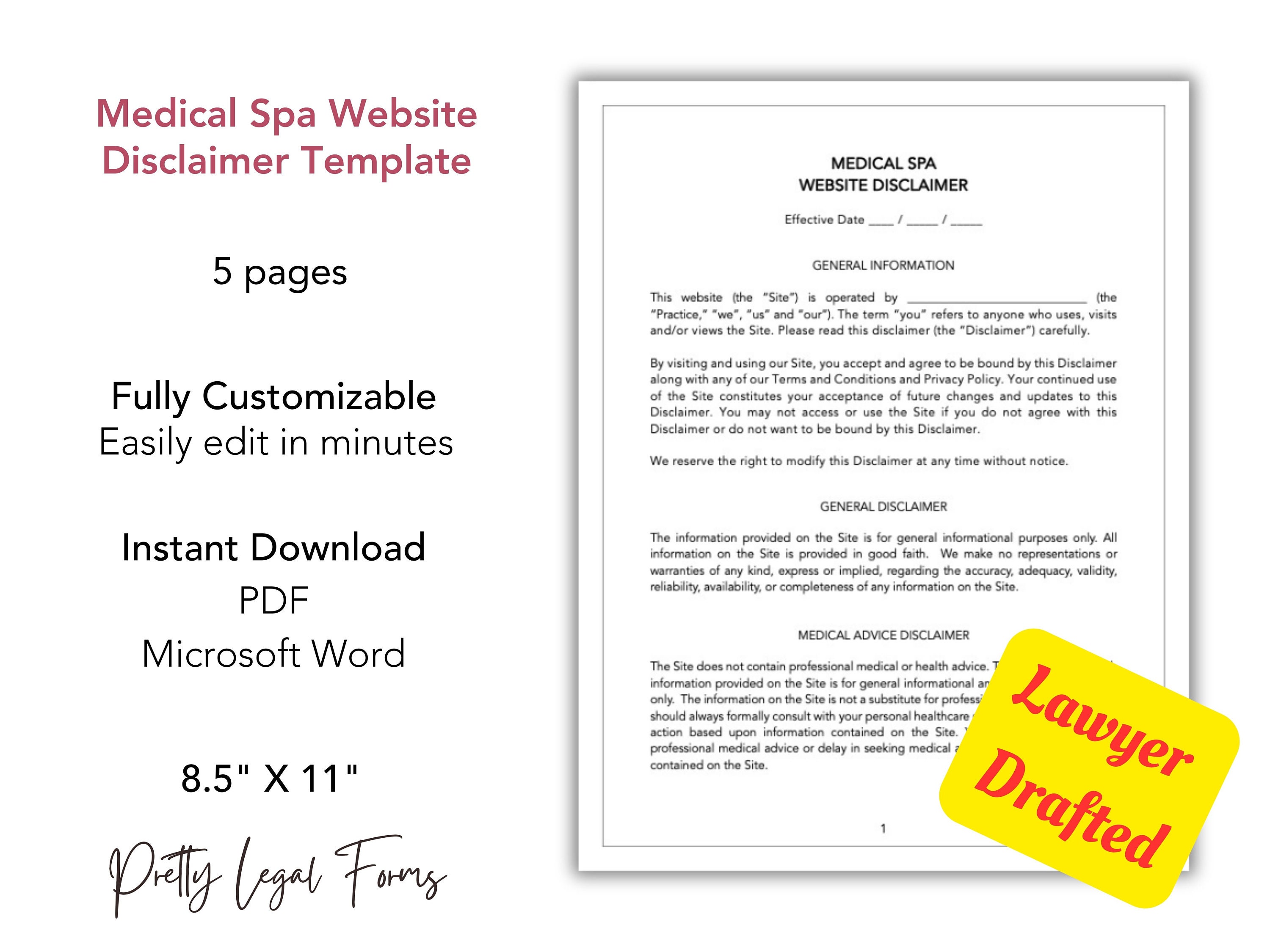 Med Spa Website Disclaimer Template, Legal Disclaimer for Medical Spa ...