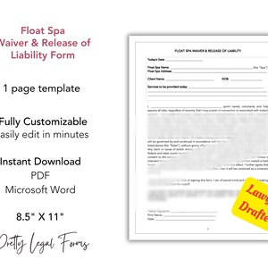 Float Spa Waiver and Release of Liability Flotation Spa Waiver Form ...
