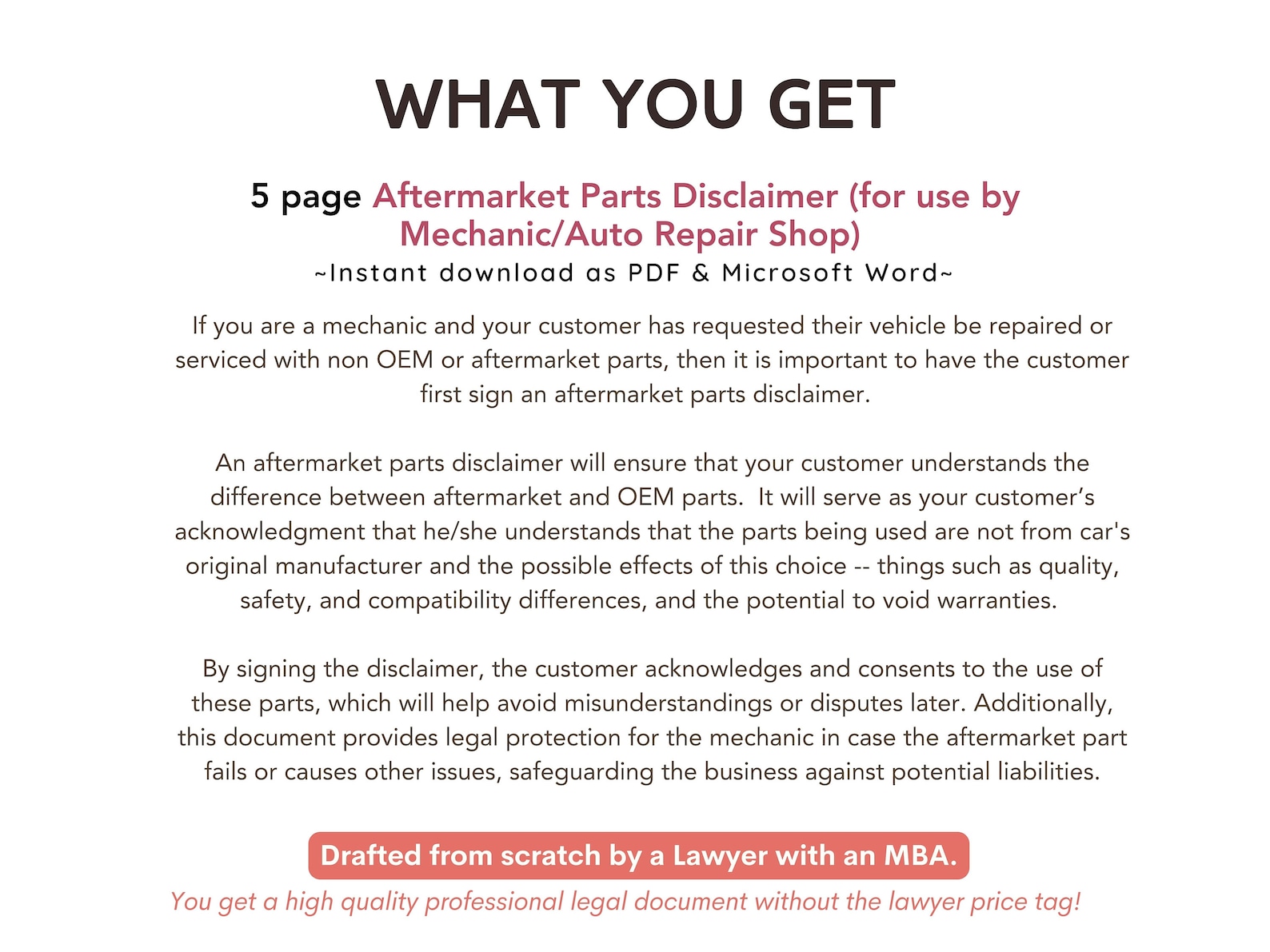 Aftermarket Parts Disclaimer Template, Mechanic Parts Disclaimer Form ...