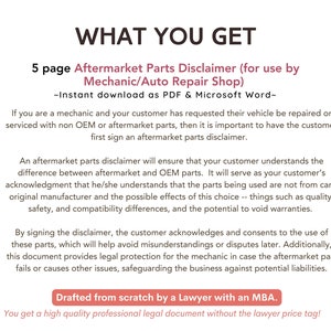 Aftermarket Parts Disclaimer Template, Mechanic Parts Disclaimer Form ...