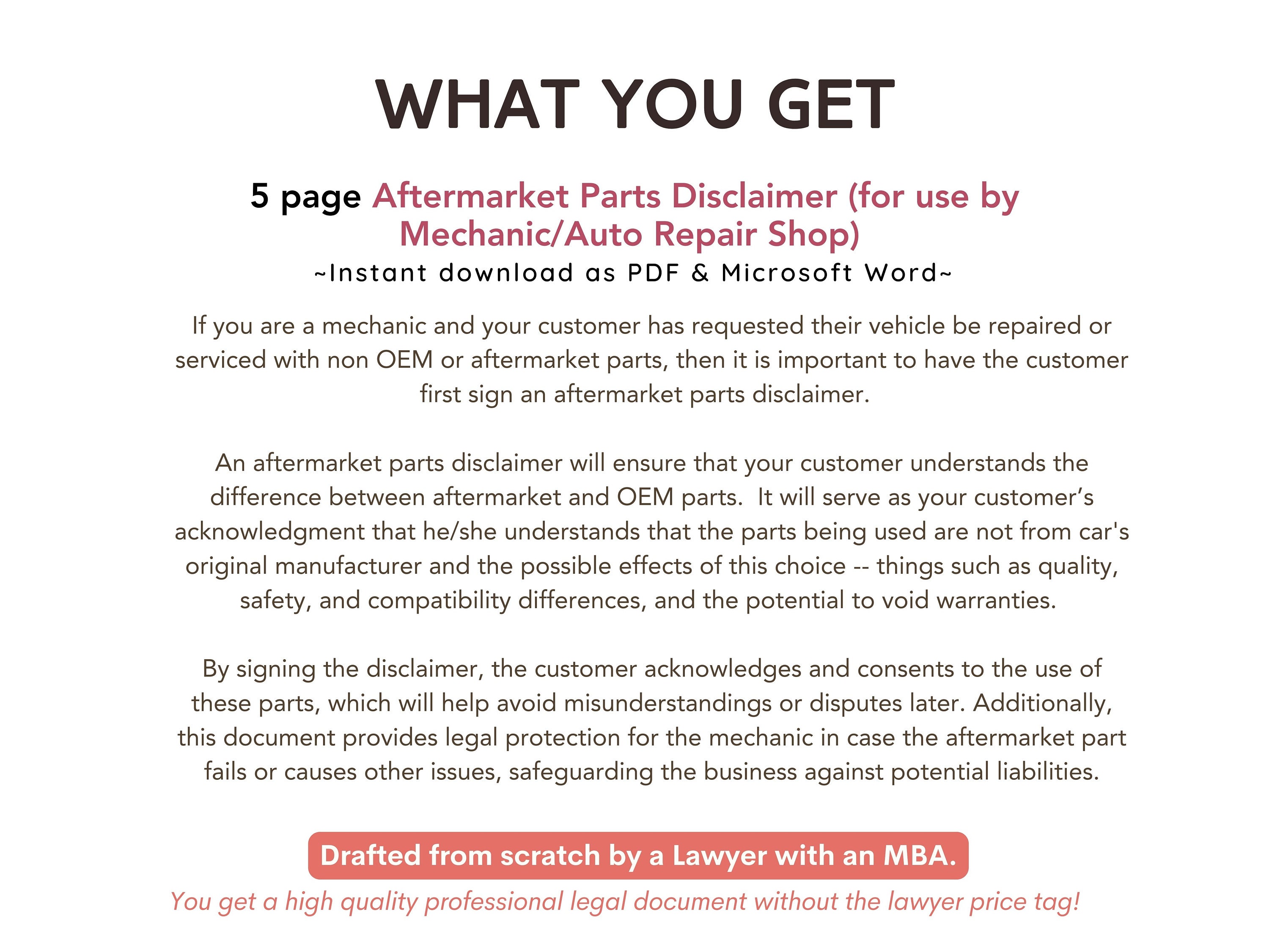 Aftermarket Parts Disclaimer Template, Mechanic Parts Disclaimer Form ...