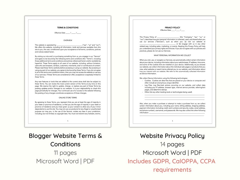 Blog Terms and Conditions Online Privacy Policy Template, Blogger ...