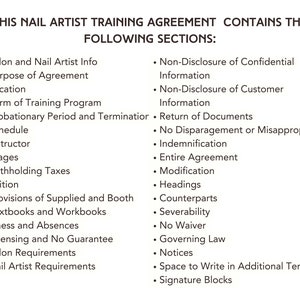 Nail Training Contract, Nail Artist Training Agreement, Nail Apprentice ...