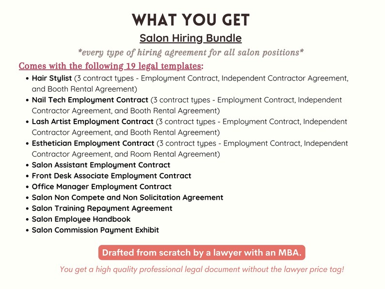 Salon Hiring Bundle Salon Employee Agreements Spa Independent ...