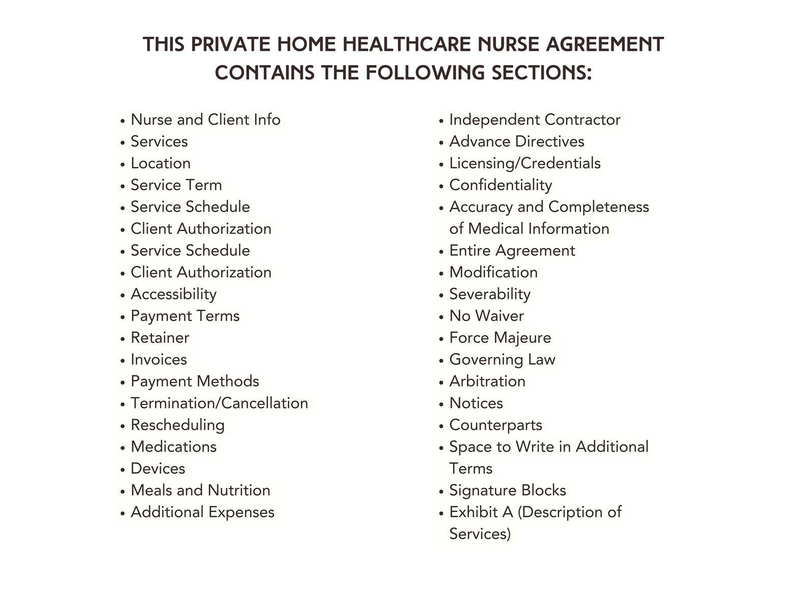Concierge Nurse Contract Template Private Home Healthcare Nurse Client ...