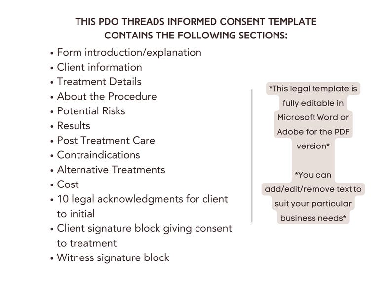 PDO Threads Informed Consent Form Non Surgical Facelift Thread Lift ...