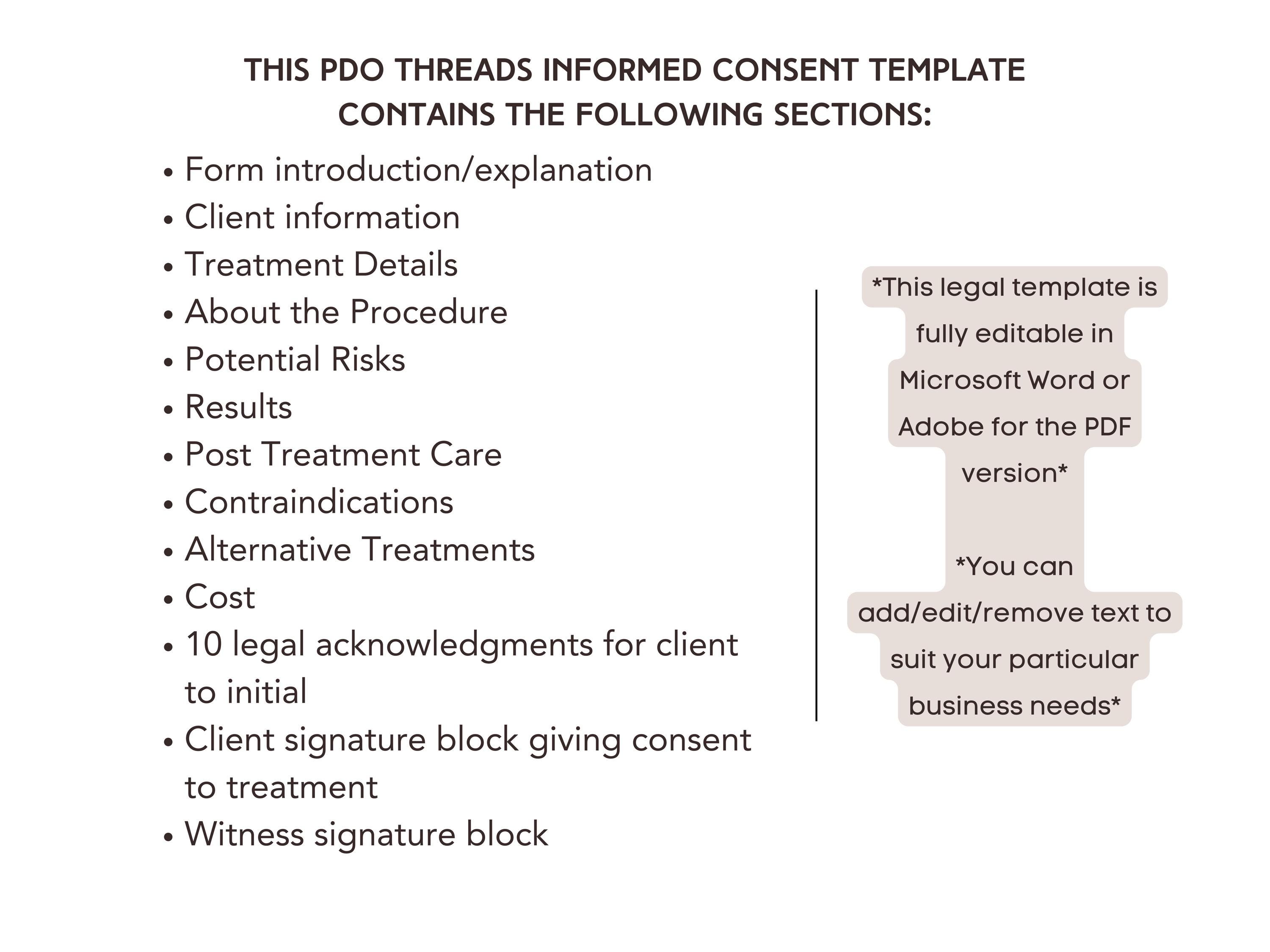 PDO Threads Informed Consent Form Non Surgical Facelift Thread Lift ...