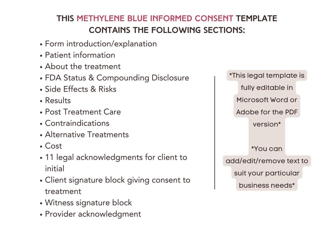 Low Dose Methylene Blue Consent Form Wellness Clinic Intake Forms ...