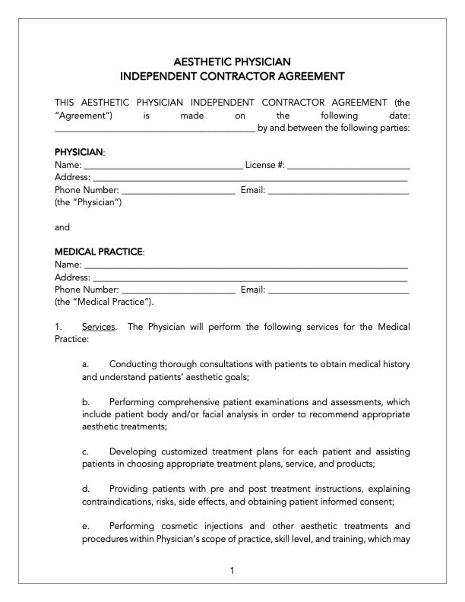 Aesthetic Physician Contract Template, Cosmetic Doctor Independent ...