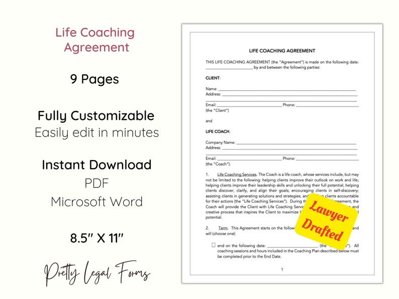Life Coach Contract, Life Coaching Agreement, Coaching Contract ...
