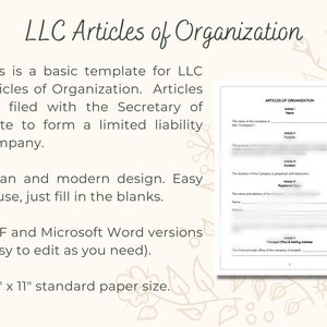 LLC Articles of Organization Template, Limited Liability Company ...