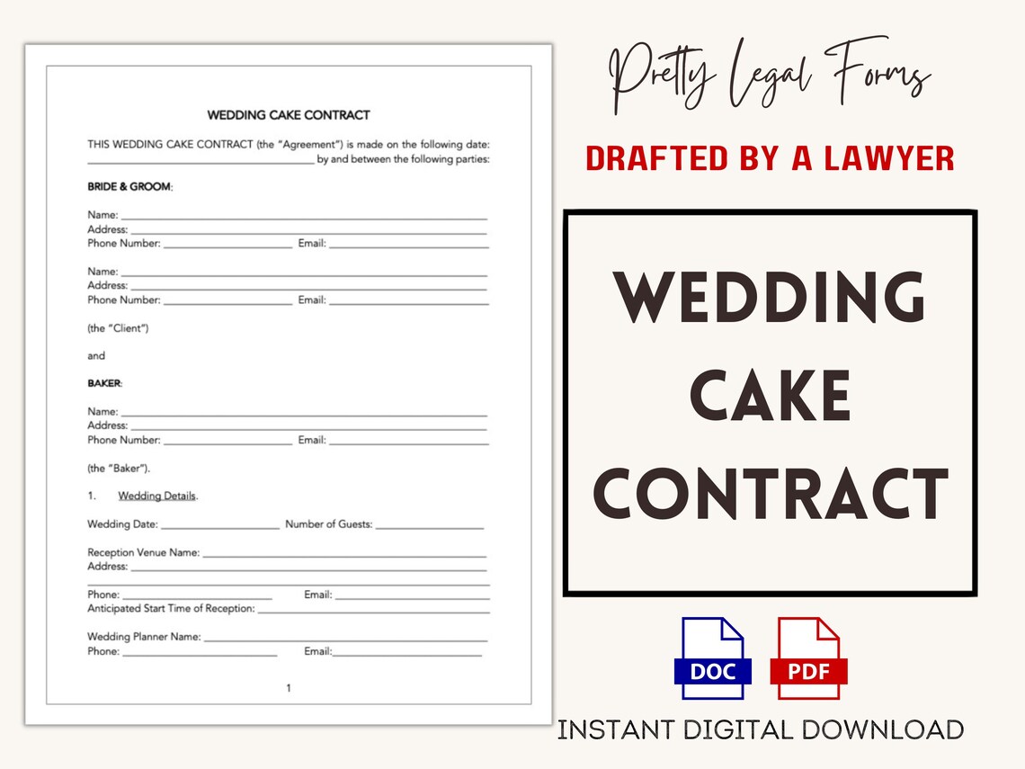 Wedding Cake Contract Template Editable Wedding Cake Order Form Wedding ...
