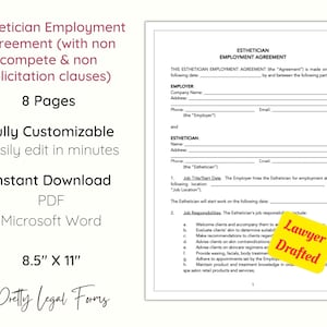 Esthetician Employee Contract With Non Compete and Non Solicitation Esthetician Employment ...