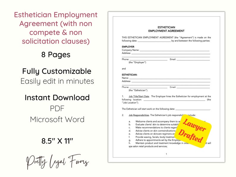 Esthetician Employee Contract With Non Compete and Non Solicitation Esthetician Employment ...