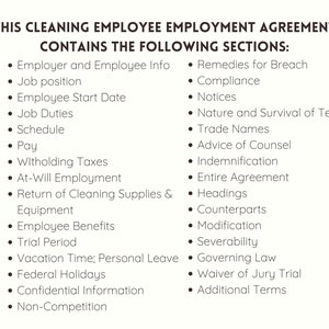 Cleaning Employee Contract, Cleaner Employment Agreement, Cleaning ...