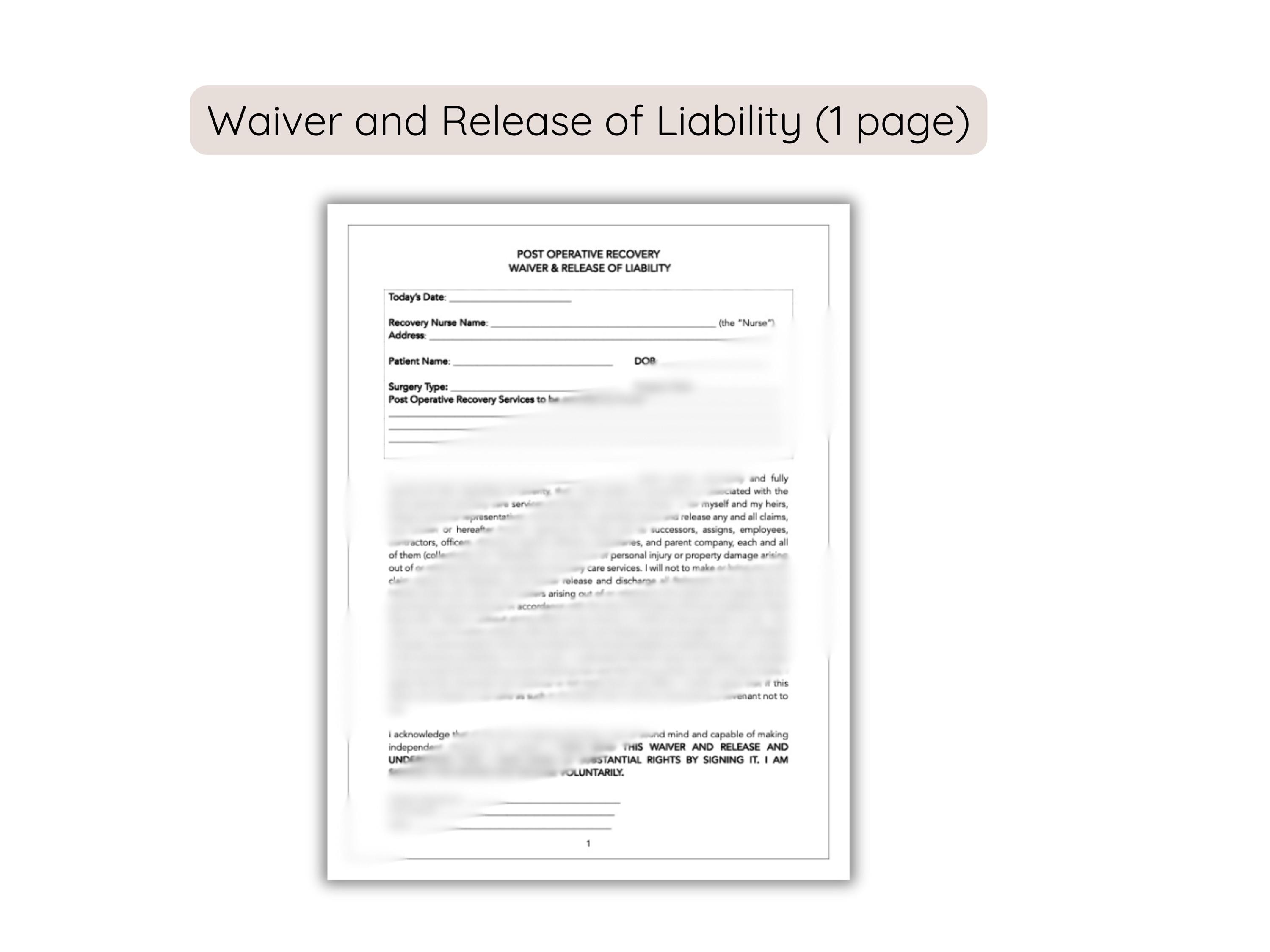 Post Op Recovery Nurse Legal Forms Bundle Post Surgery RN Contract Home ...