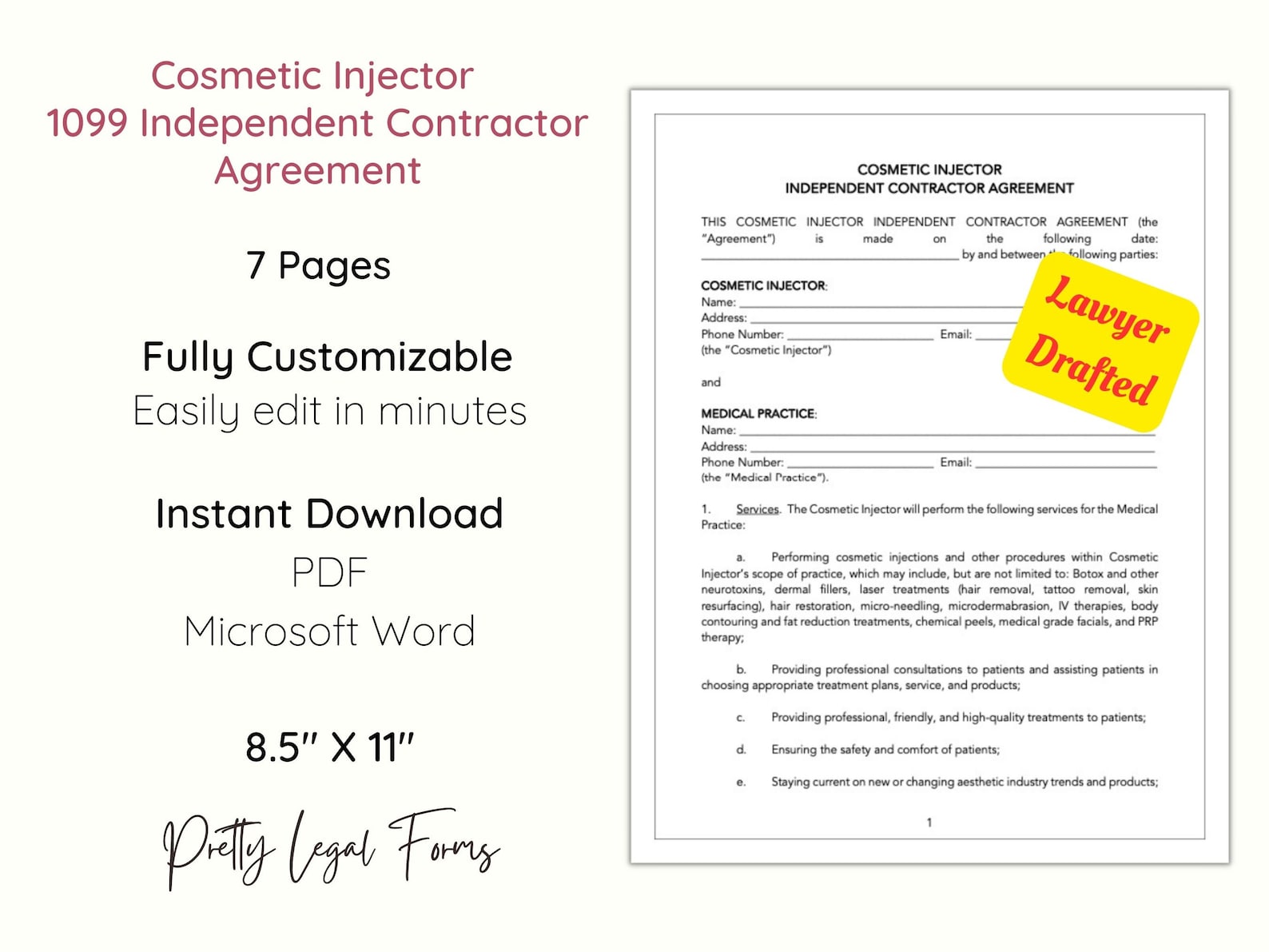 Cosmetic Injector Independent Contractor Agreement 1099 Cosmetic ...