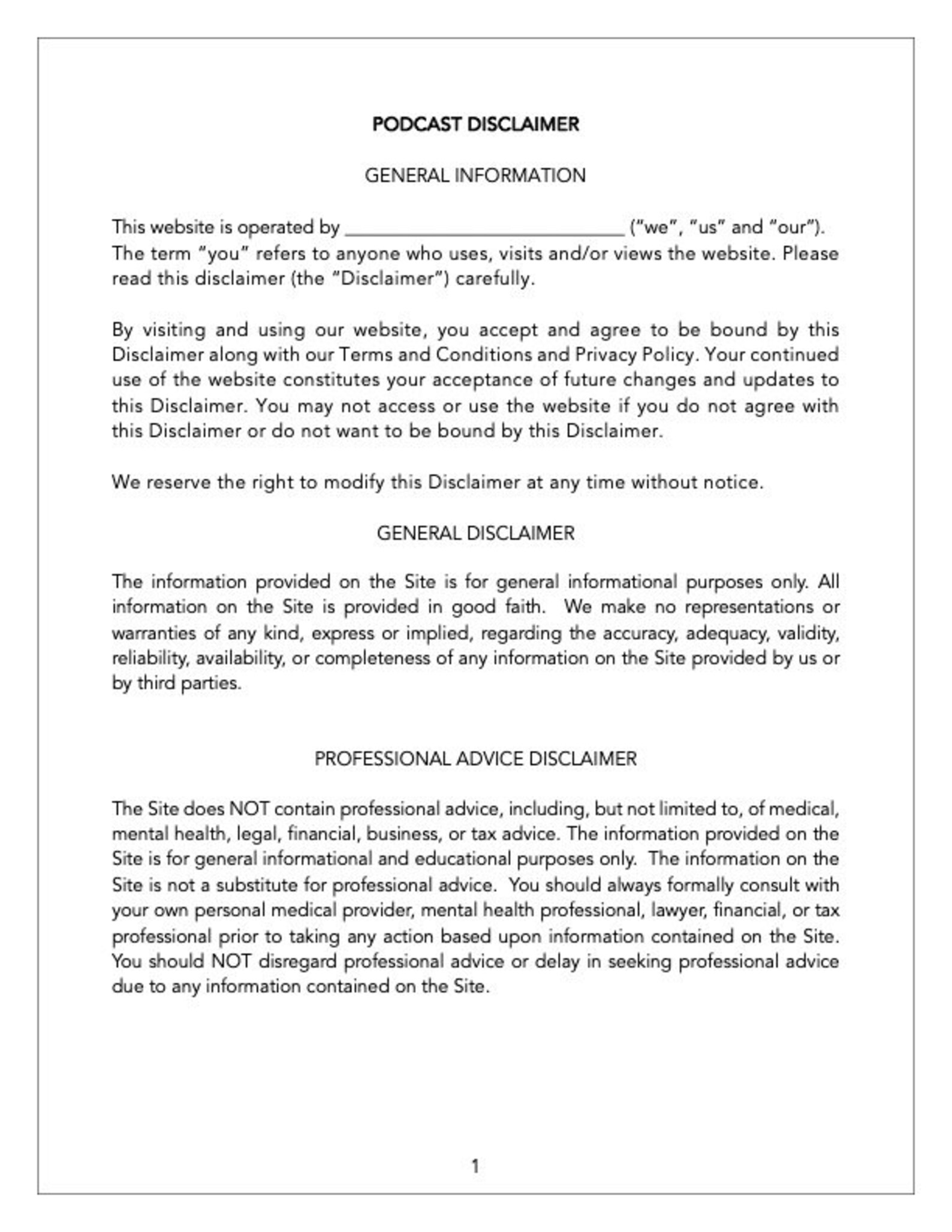 Podcast Disclaimer Template, Disclaimer for Podcaster Website ...
