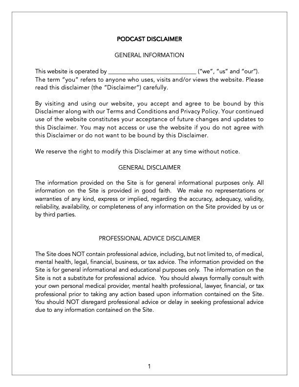 Podcast Disclaimer Template, Disclaimer for Podcaster Website ...