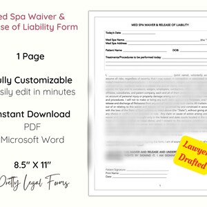 Med Spa Waiver and Release of Liability Medical Spa Client Waiver Form ...
