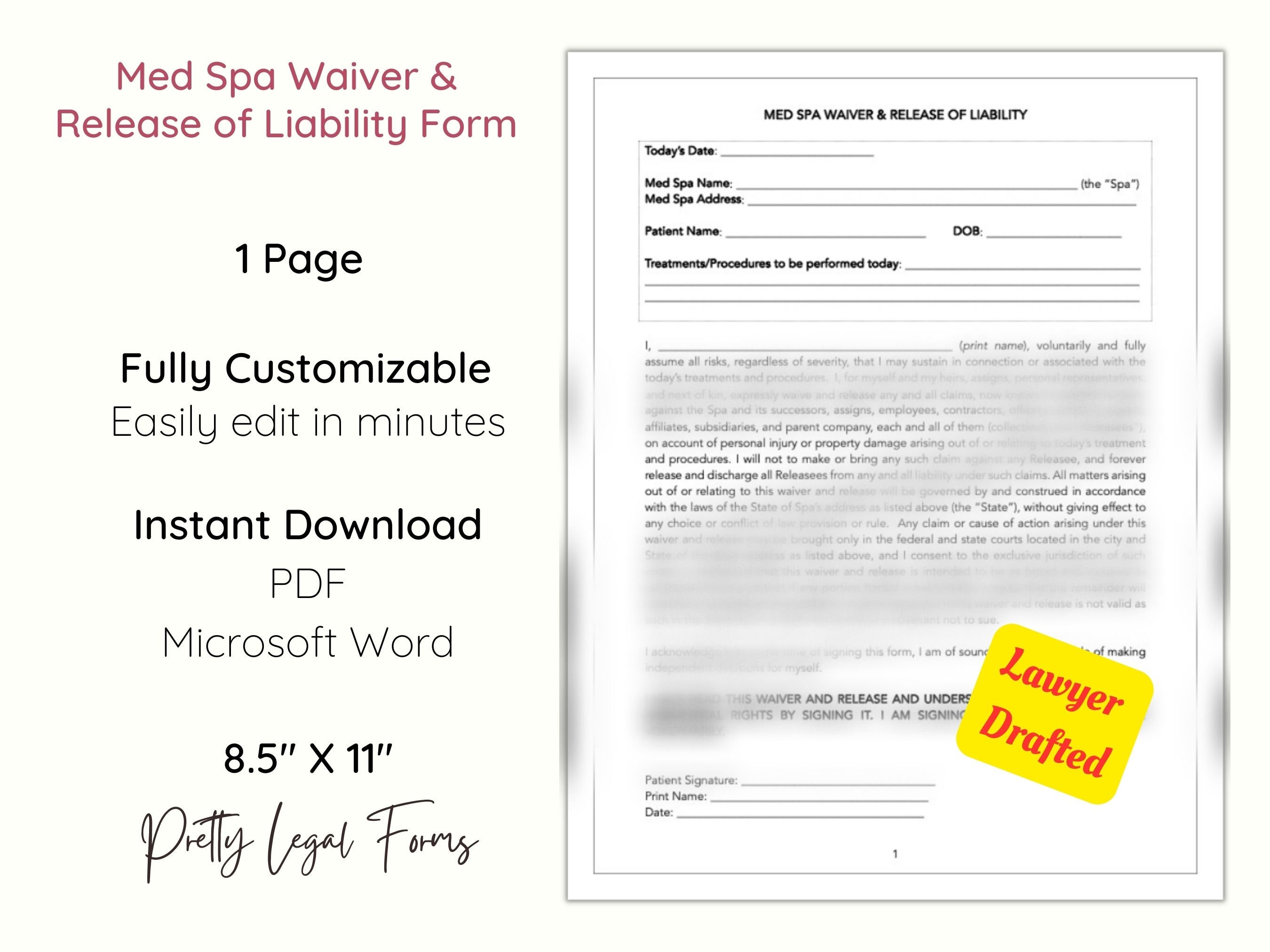 Med Spa Waiver and Release of Liability Medical Spa Client Waiver Form ...