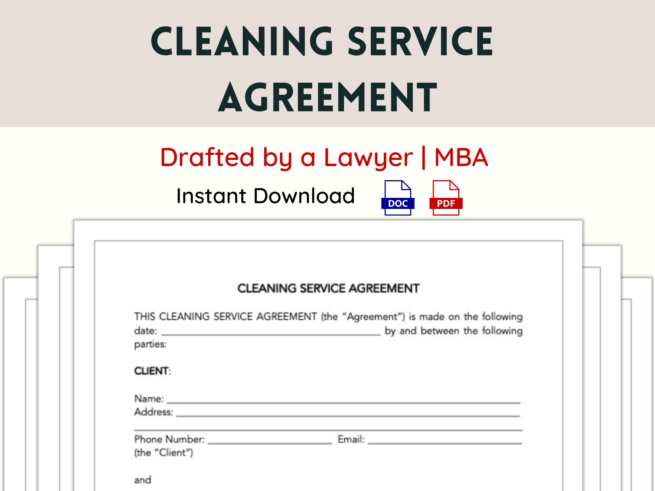 Cleaning Contract Template Cleaning Service Agreement Housekeeper