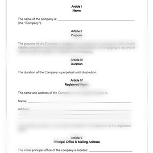 LLC Articles of Organization Template, Limited Liability Company ...