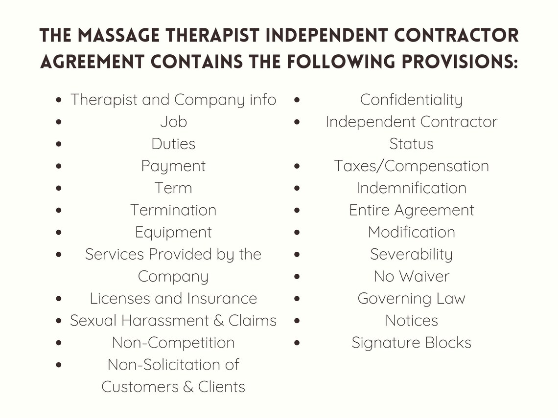 Massage Therapist Independent Contractor Agreement Massage Therapist ...