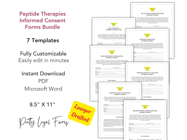Peptide Therapy Consent Forms Bundle Semaglutide Tirzepatide BPC-157 ...