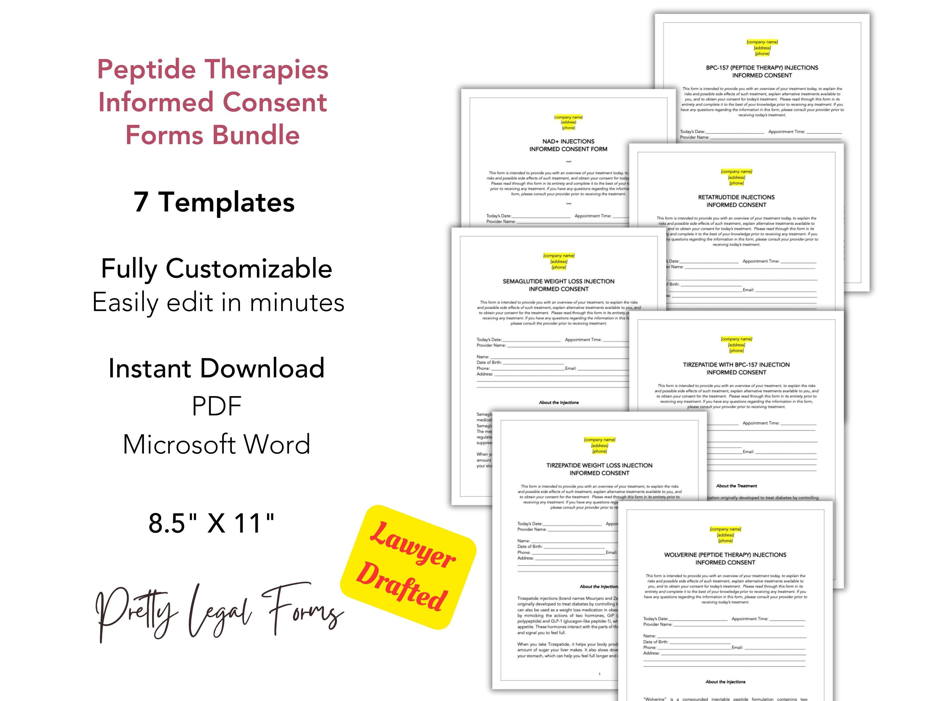 Peptide Therapy Consent Forms Bundle Semaglutide Tirzepatide BPC-157 ...