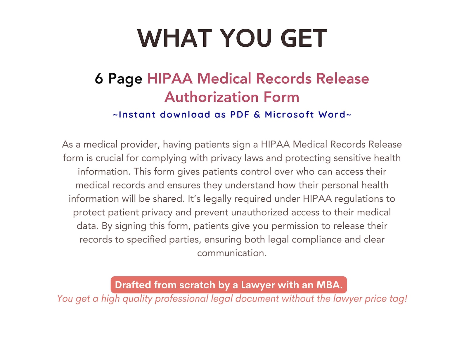 HIPAA Medical Records Release Form HIPAA Patient Consent Authorization ...