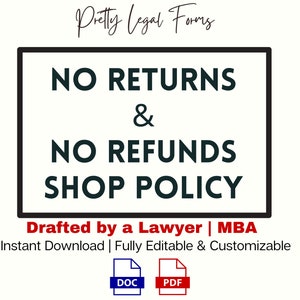 No Return No Refund Shop Policy Template, Return Policy for Perishable ...