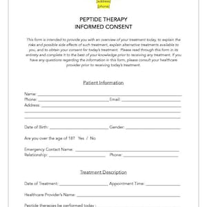 Peptide Therapy Consent Form Peptide Injection Informed Consent ...