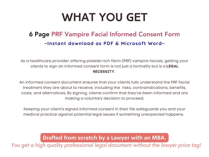 PRF Informed Consent Platelet Rich Fibrin Vampire Facial Consent PRF ...