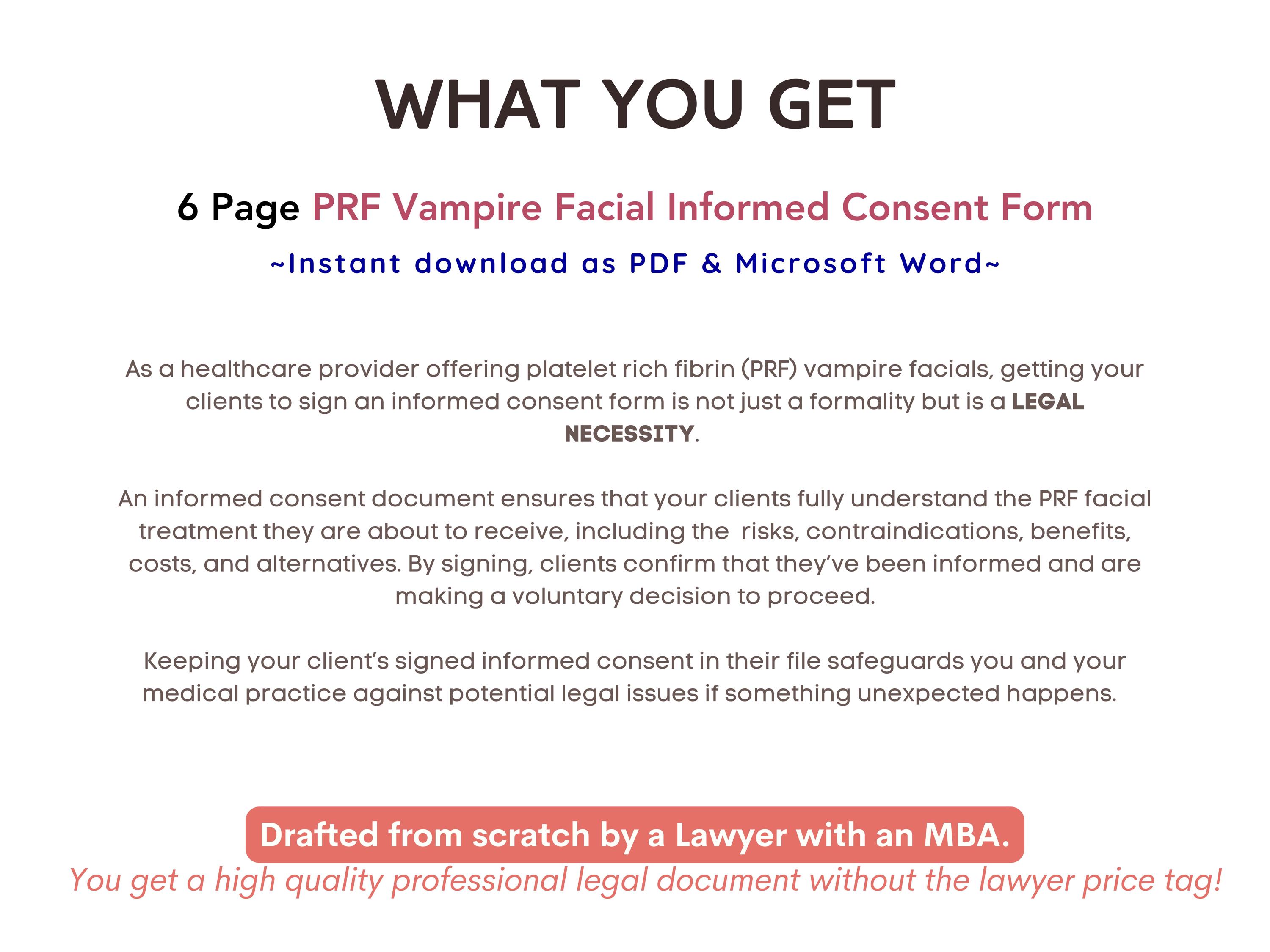 PRF Informed Consent Platelet Rich Fibrin Vampire Facial Consent PRF ...