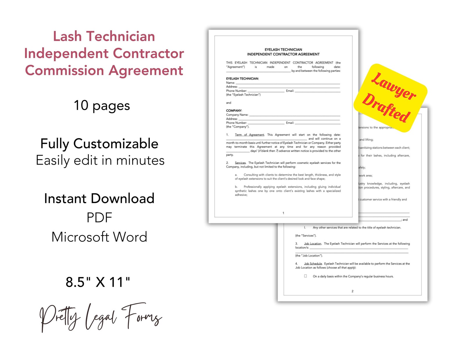 1099 Lash Tech Commission Contract Template Lash Artist Independent ...