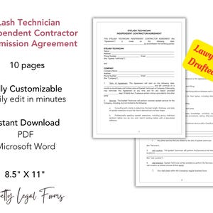 1099 Lash Tech Commission Contract Template Lash Artist Independent ...